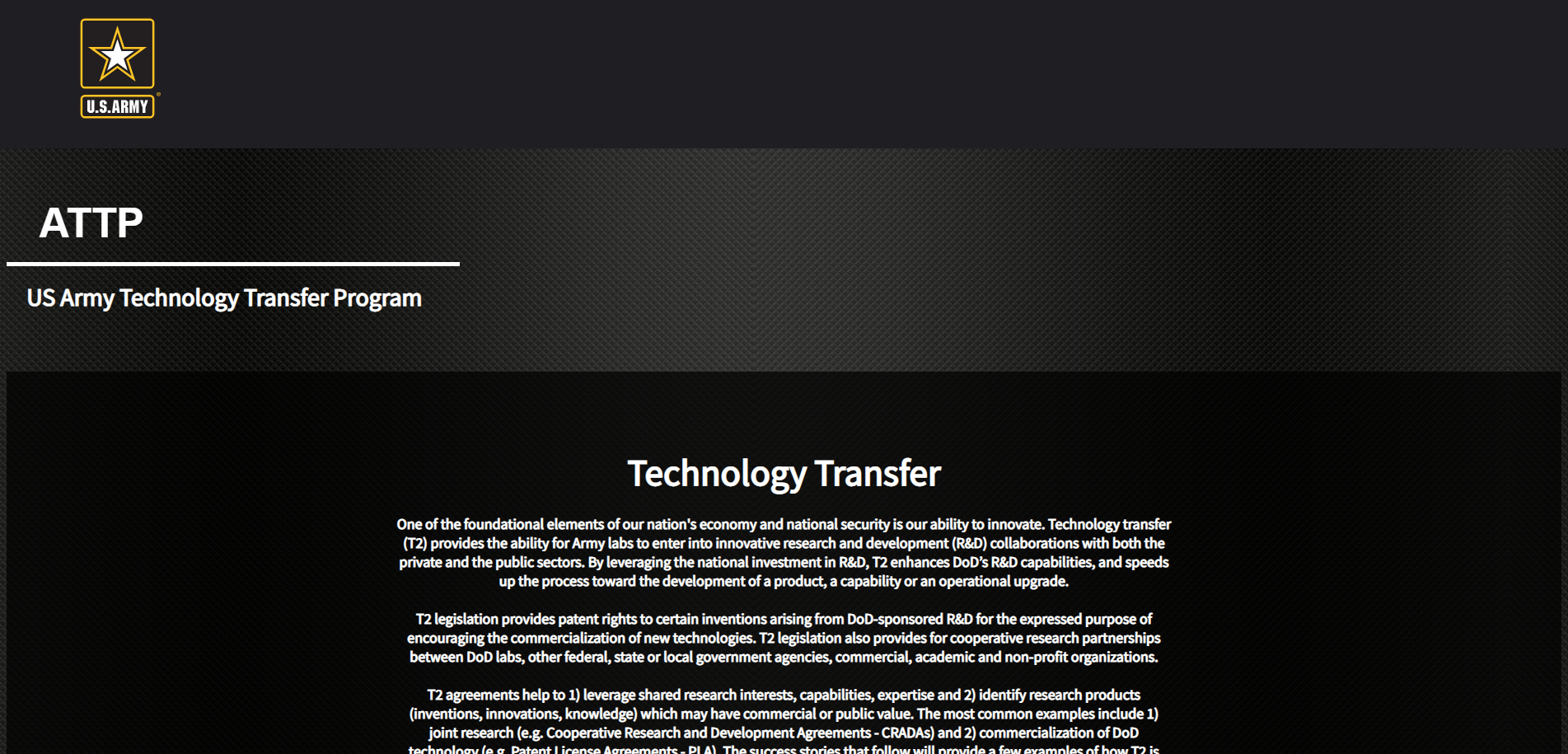 US Army Technology Transfer Landing Page | Portfolio